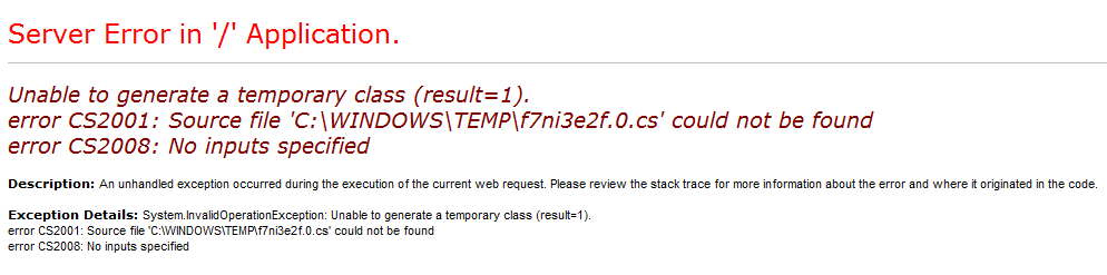 Unable to Generate a Temporary Class